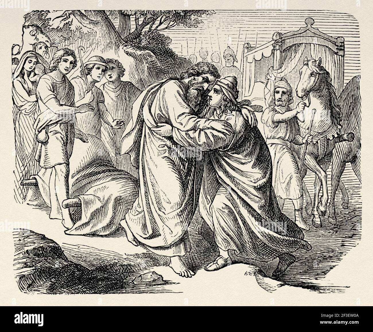 Jacob comes into Egypt. Old Testament, Old 19th century engraved ...