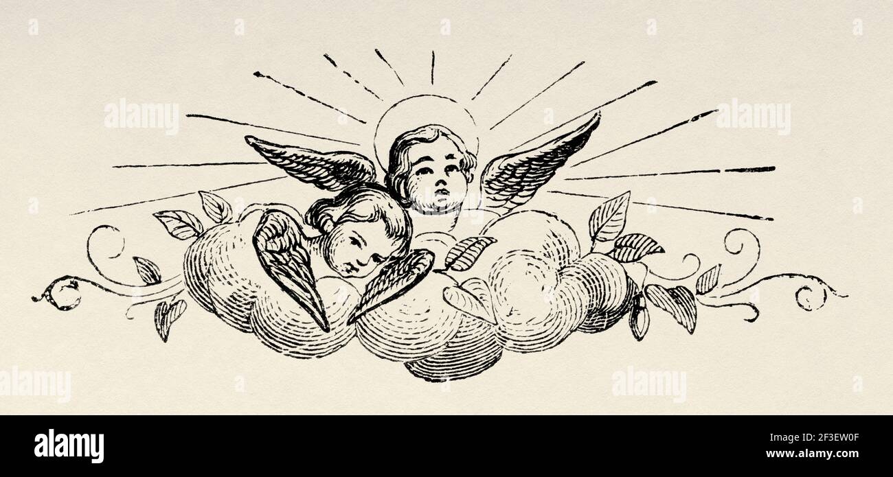 Christian angel. Old 19th century engraved illustration from History of ...