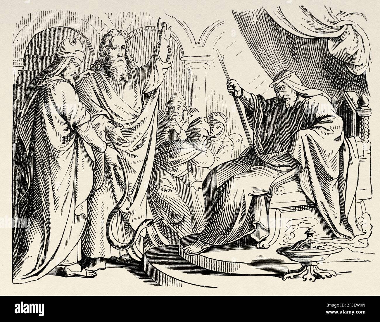 Ten plagues of Egypt. Moses and Aaron before Pharaoh, with the Rods ...