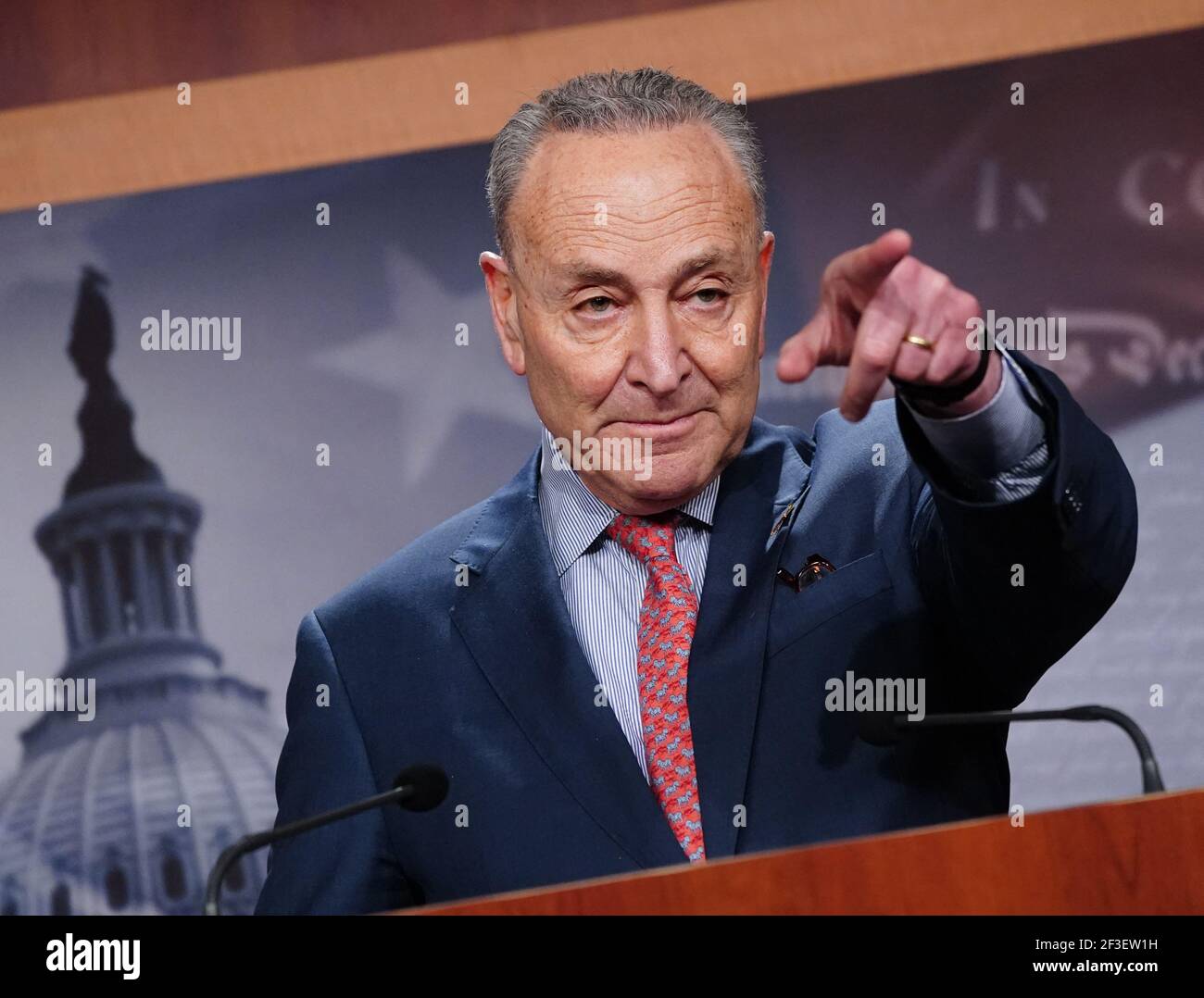 Senate Majority Leader Chuck Schumer holds a press conference at the U ...