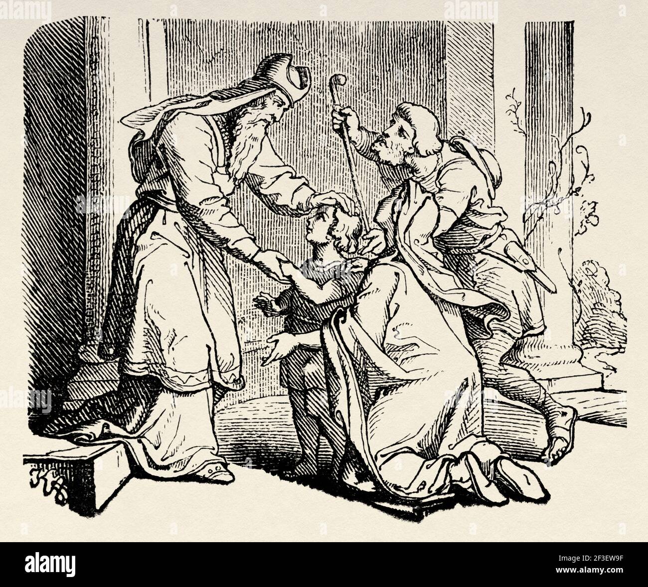 The young prophet Samuel, Old Testament, Old 19th century engraved ...