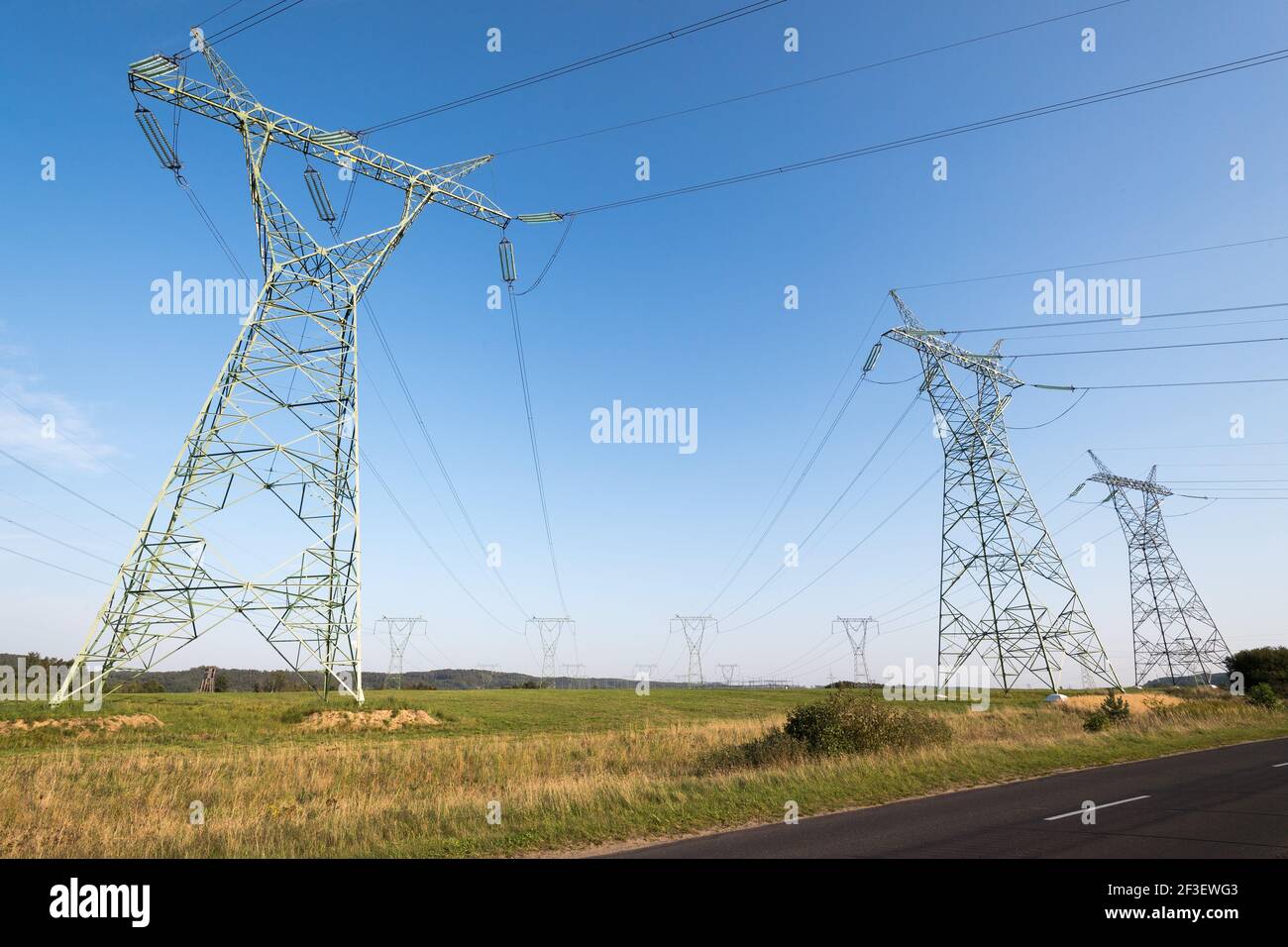 High voltage power lines in Zarnowiec, Poland. September 22nd 2020 ...