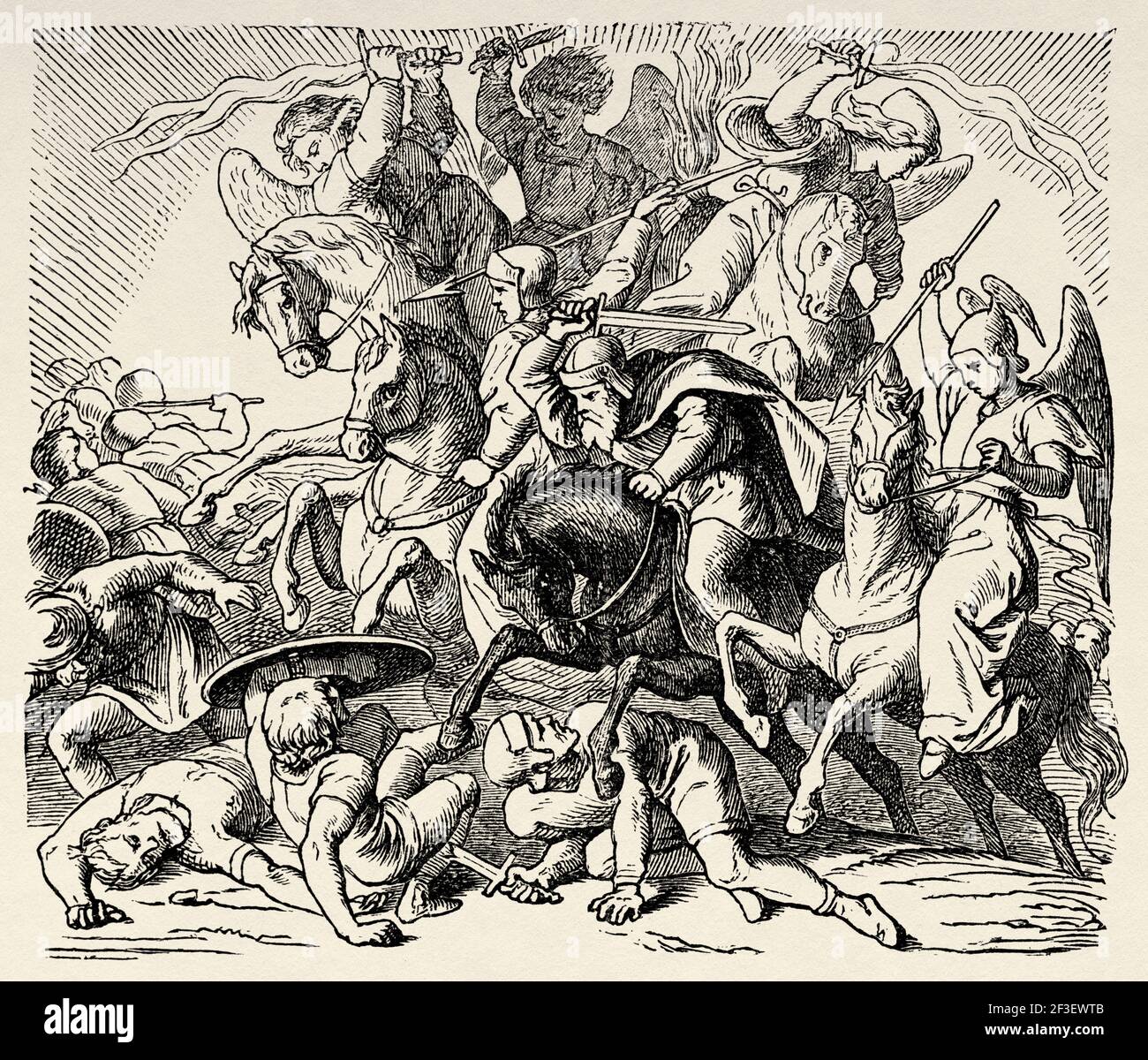 Judas Maccabeus beating the army of Syrian kingdom. Warrior with angels ...