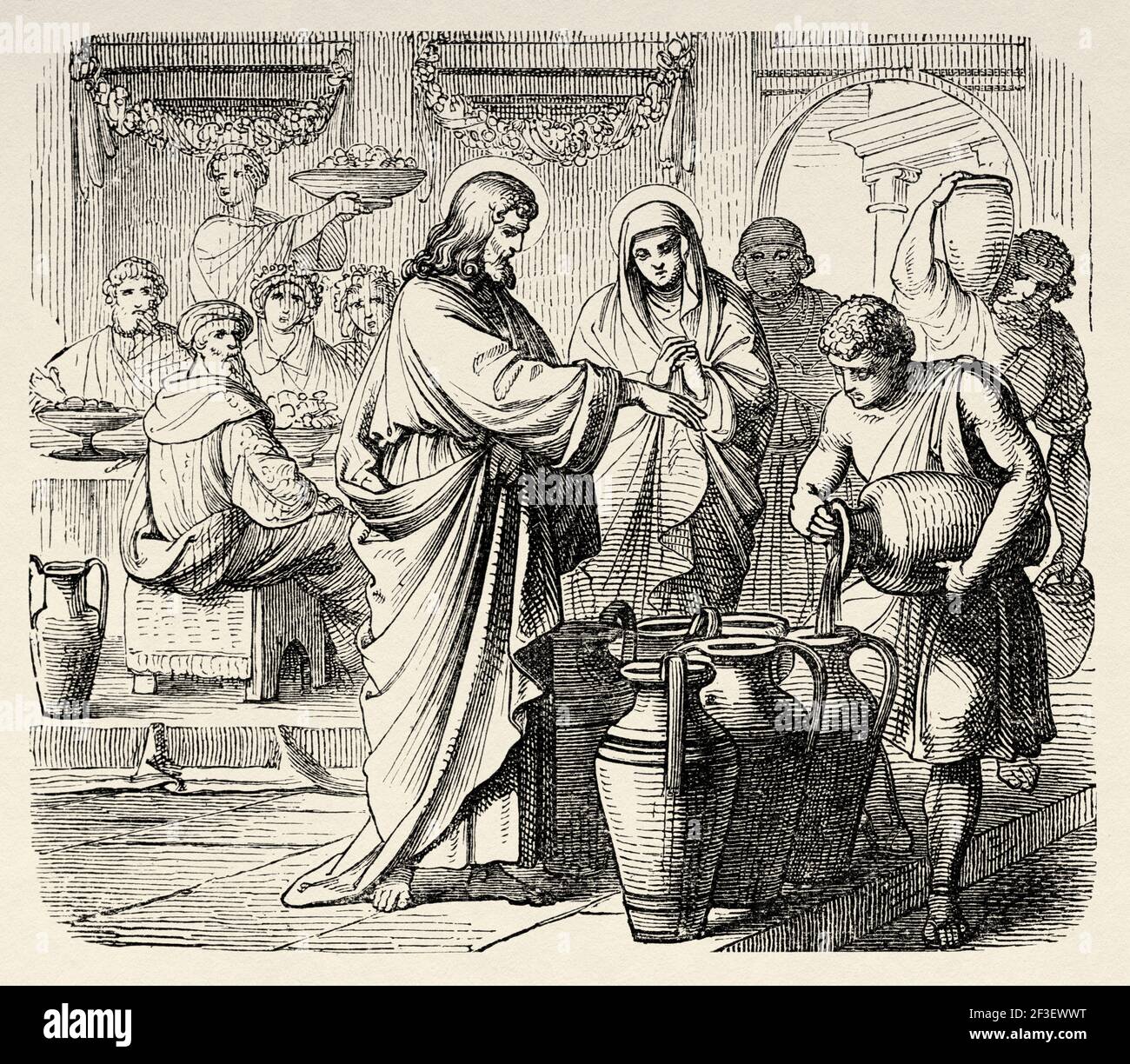 The wedding at Cana. Jesus at the wedding of Cana transforms water into ...