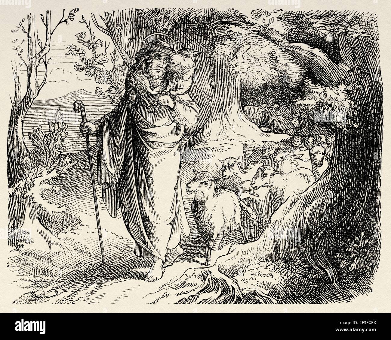 Parable of the Good Shepherd. New Testament, Old 19th century engraved ...