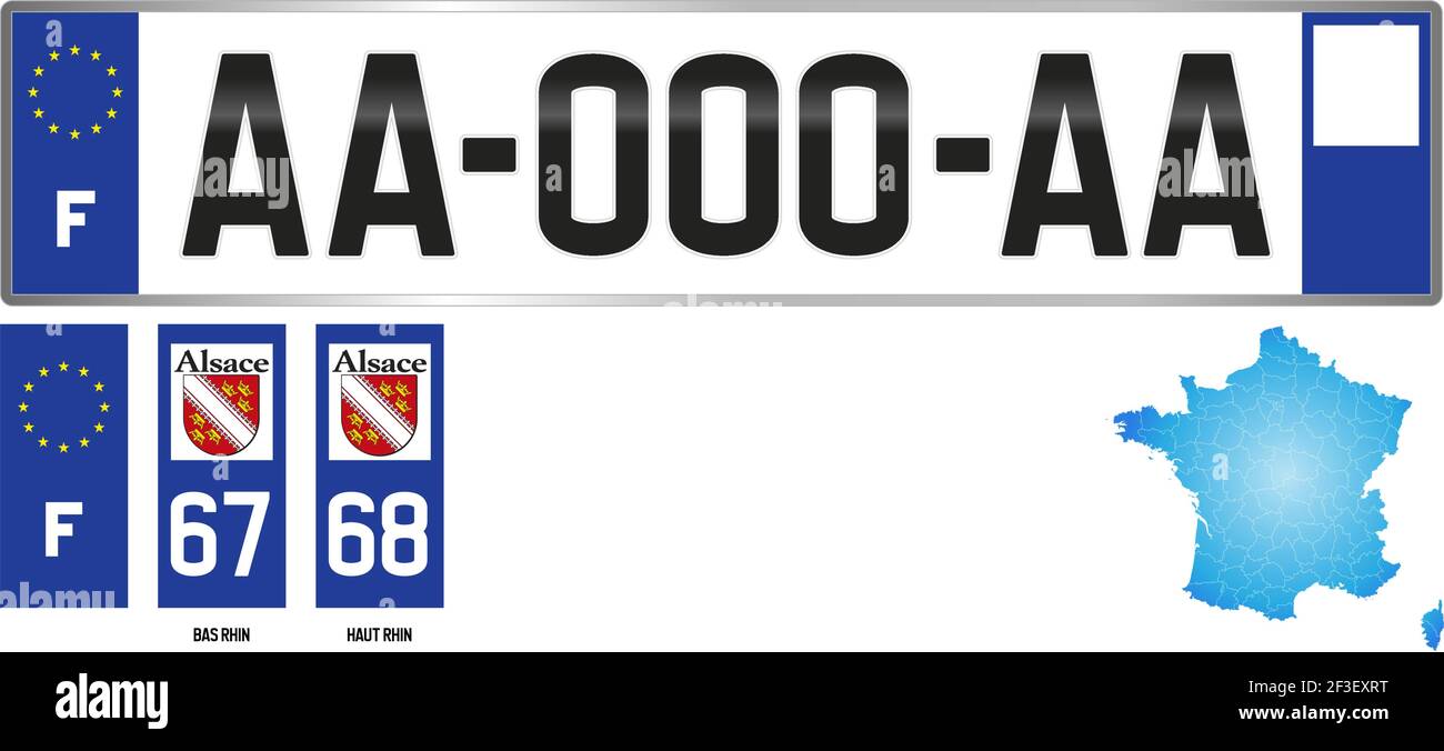 Alsace, french license plate, detail of the side label of the ...