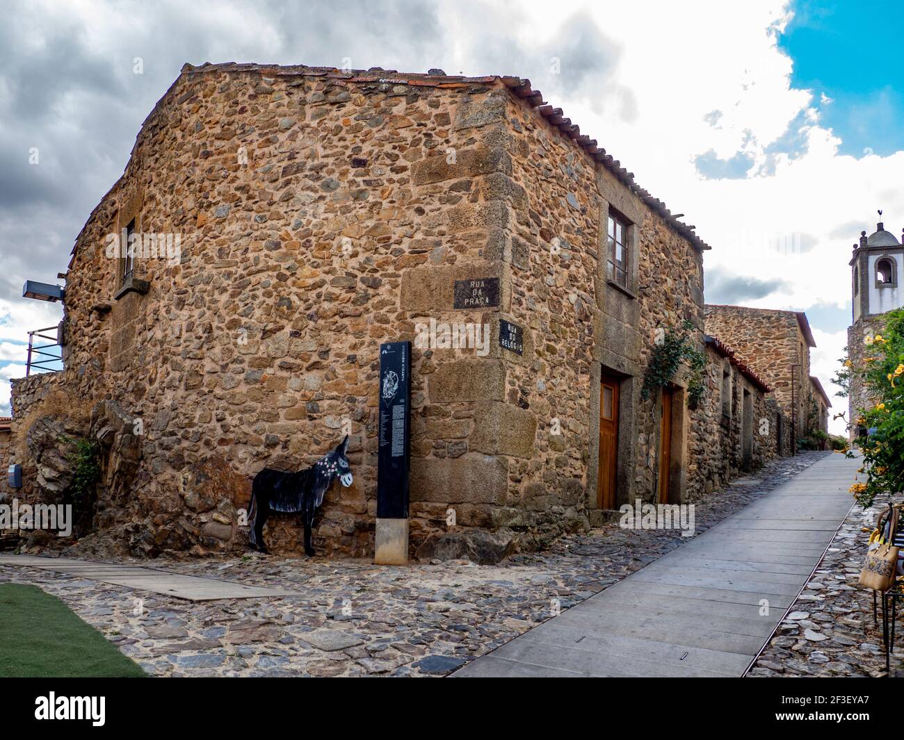 Castelo Rodrigo, Portugal - August 2020: View of the cobble street ...