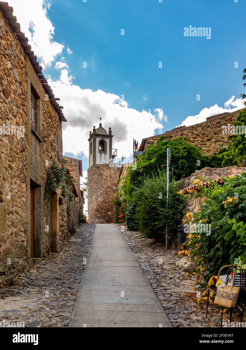 Castelo Rodrigo, Portugal - August 2020: View of the cobble street ...