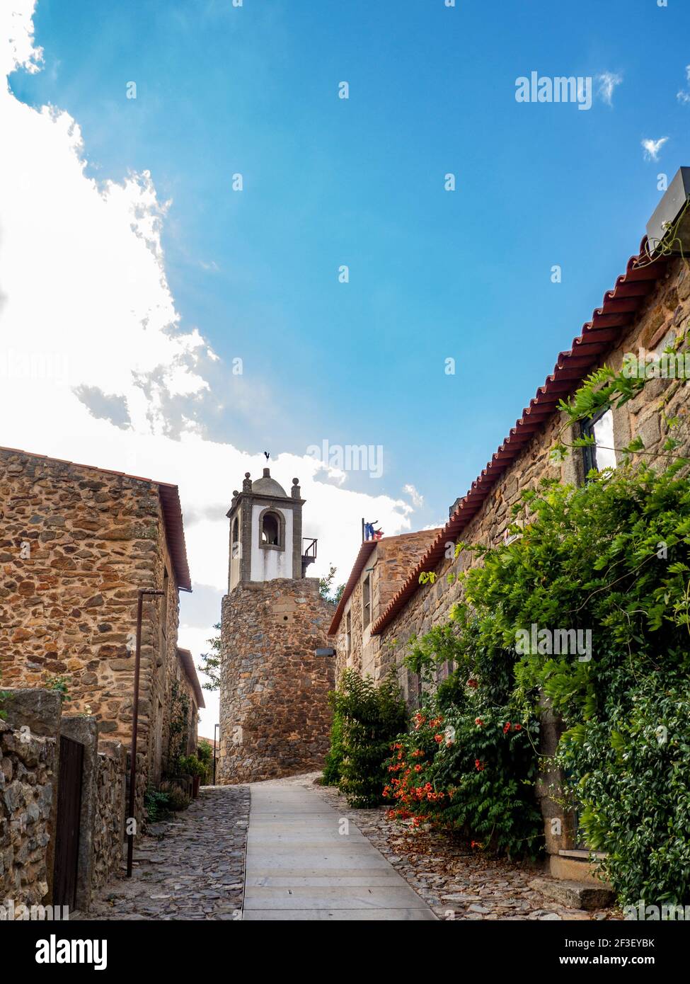 Castelo Rodrigo, Portugal - August 2020: View of the cobble street ...