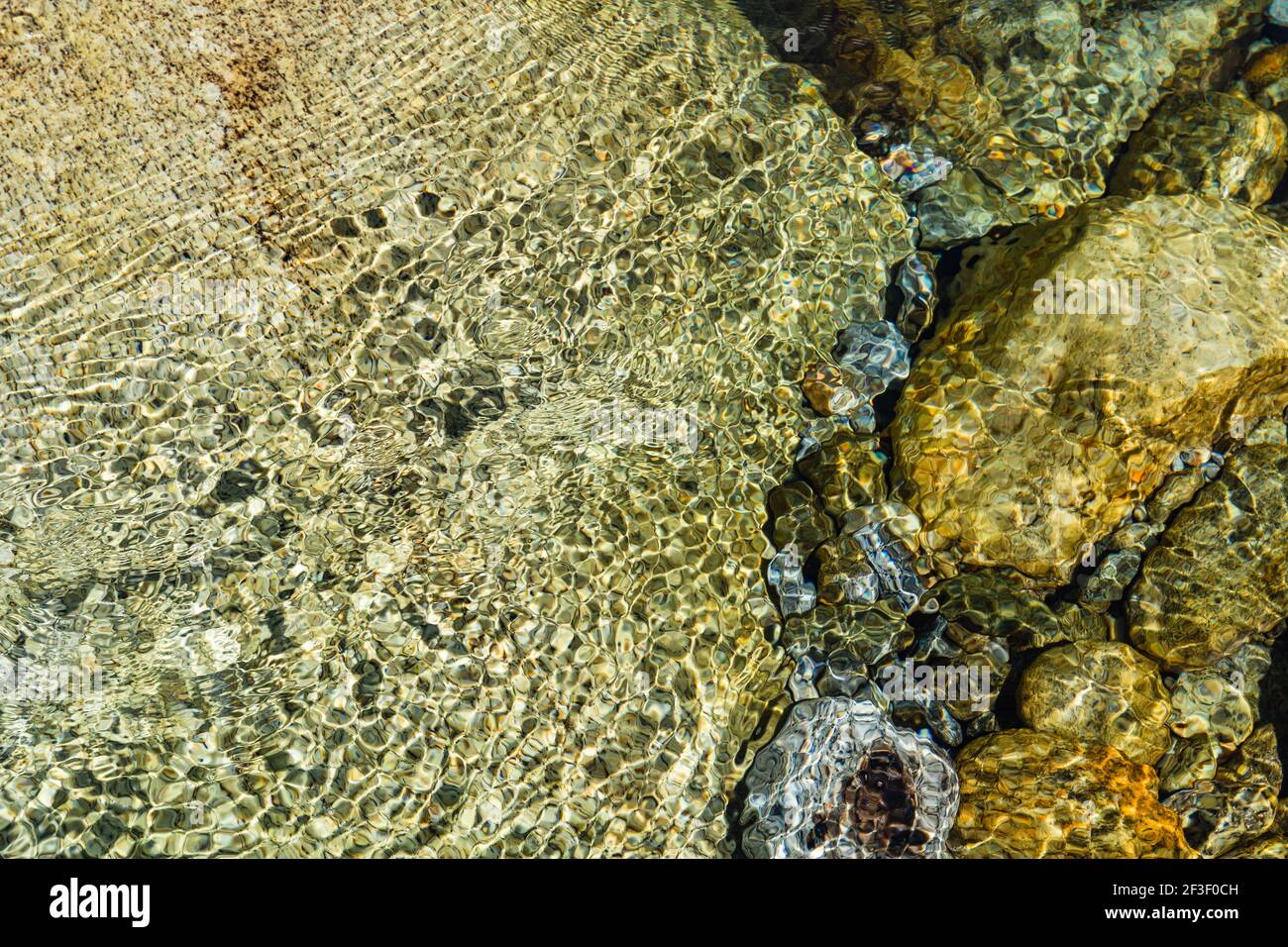 Crystal clear water reflection.Stones under clear water.Nature ...