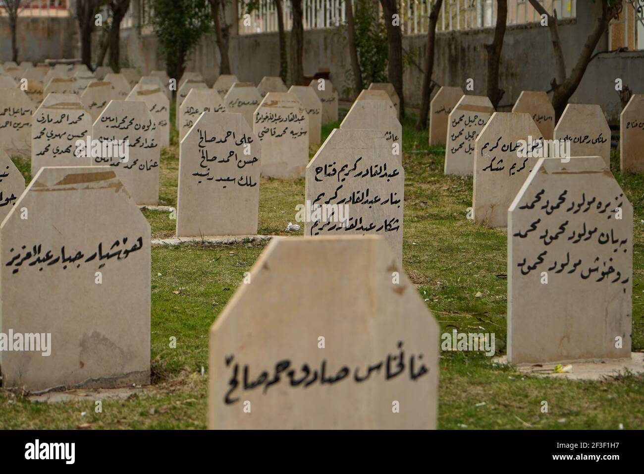 A closeup view of the grave yard where the victims of the Halabja ...