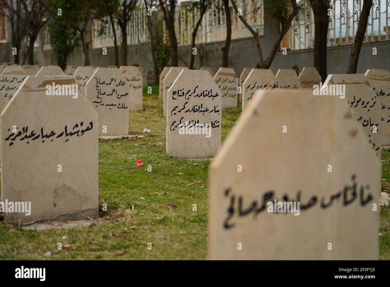 A closeup view of the grave yard where the victims of the Halabja ...