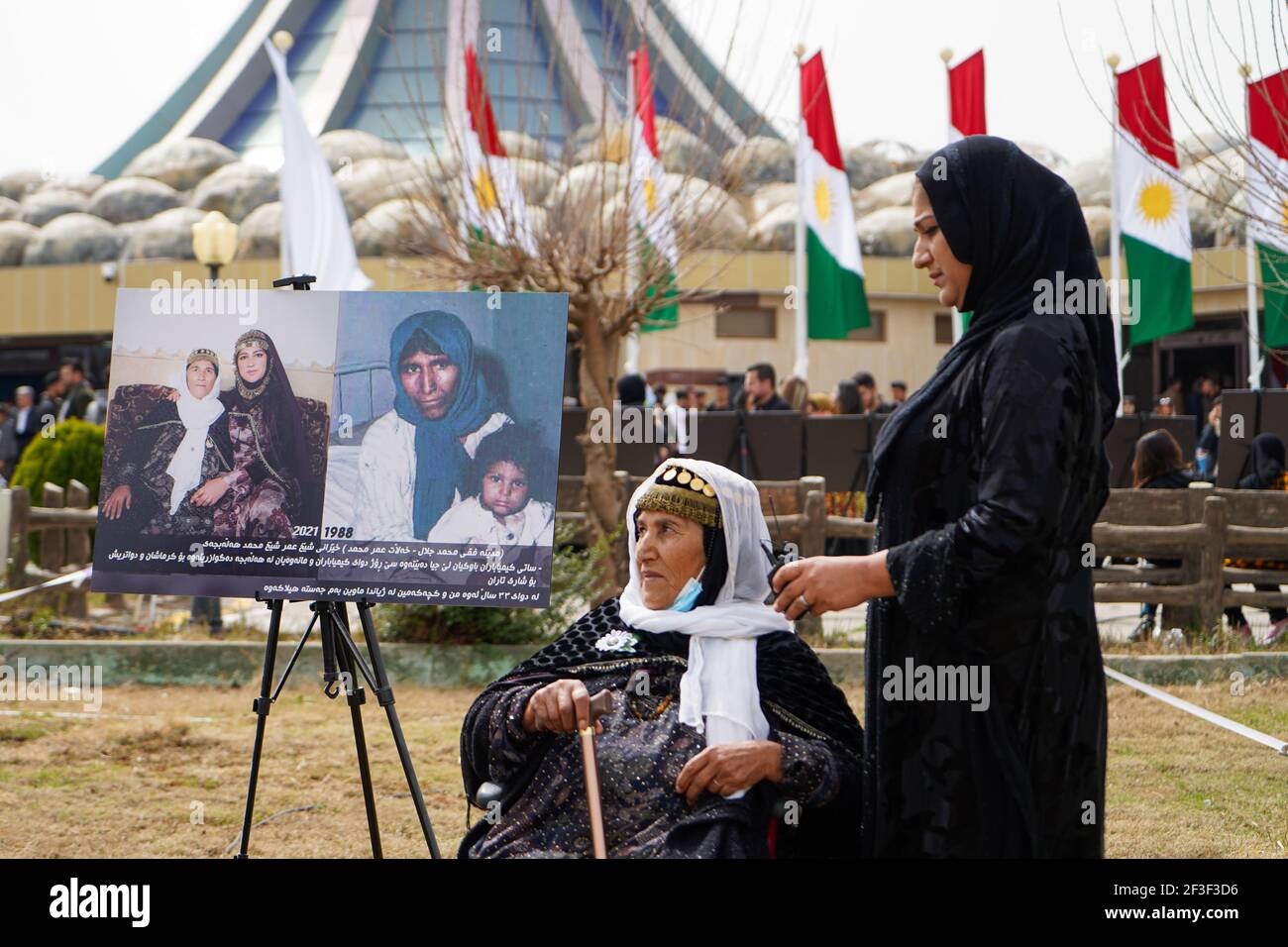 Halabja, Iraq. 16th Mar, 2021. A woman and her daughter who survived ...