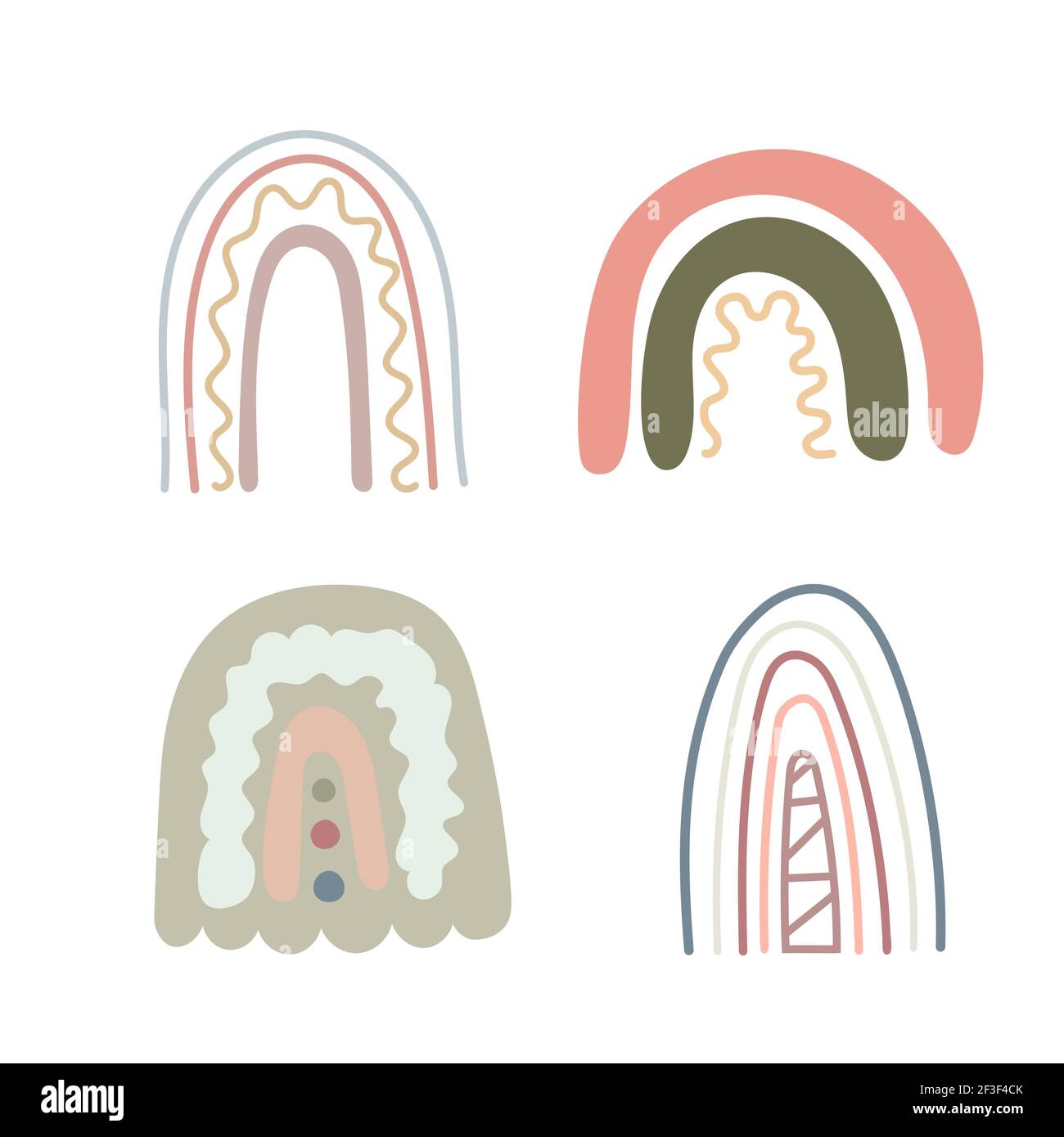 Boho rainbows set abstract shapes, simple hand drawn silhouette vector ...