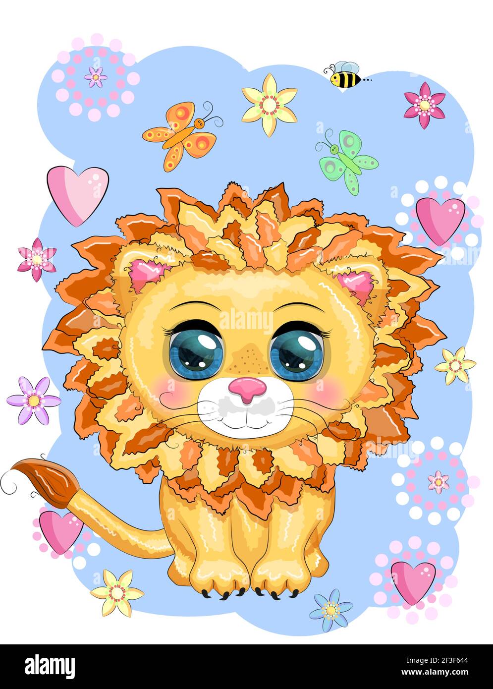 Cartoon lion with expressive eyes. Wild animals, character, childish ...