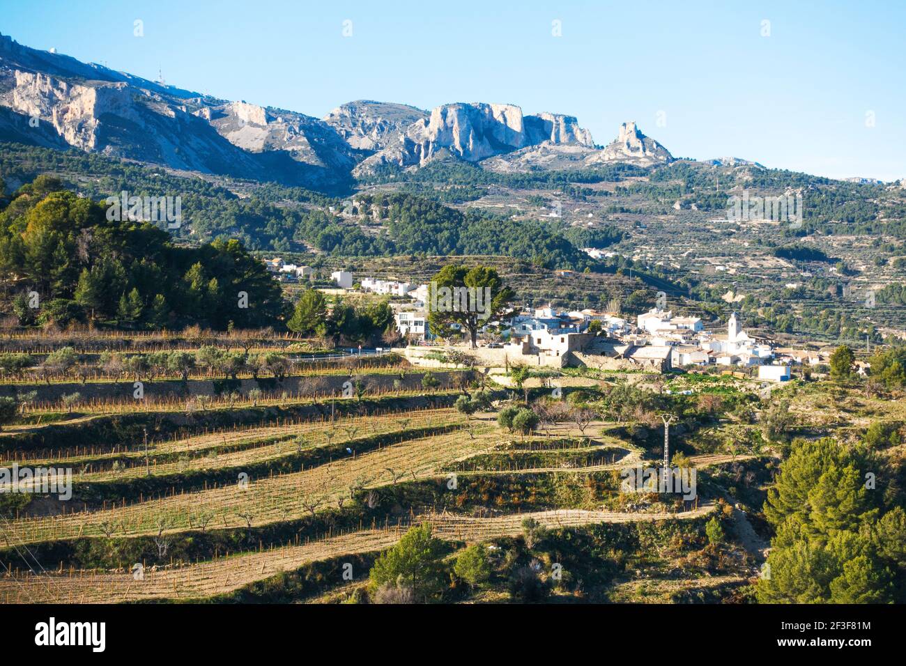 Beautiful landscape of mountain village Beniarda in Alicante province ...