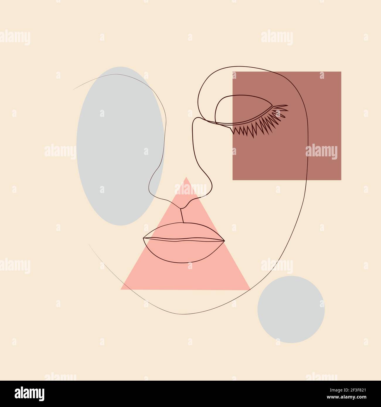 Woman's Face continuous Line art. Abstract Contemporary collage of ...