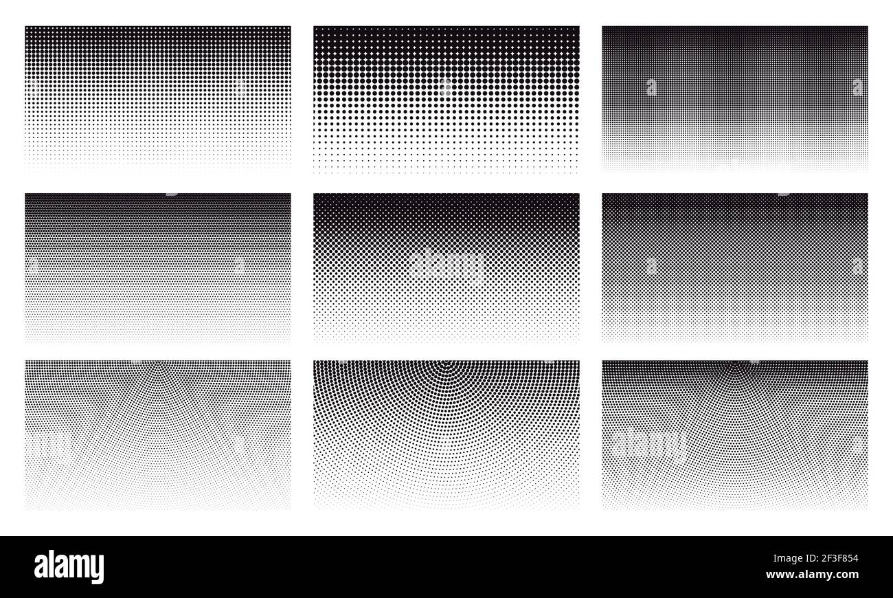 Gradient halftone dotted patterns. Abstract halftone dots gradient horizontal pattern. Dot spray ...