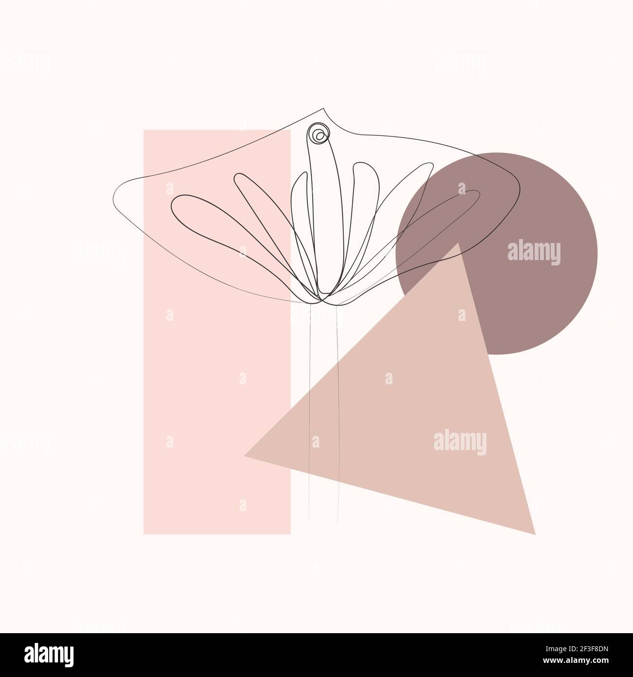 One line with minimal shapes, patterns, tropical leaves and flower ...