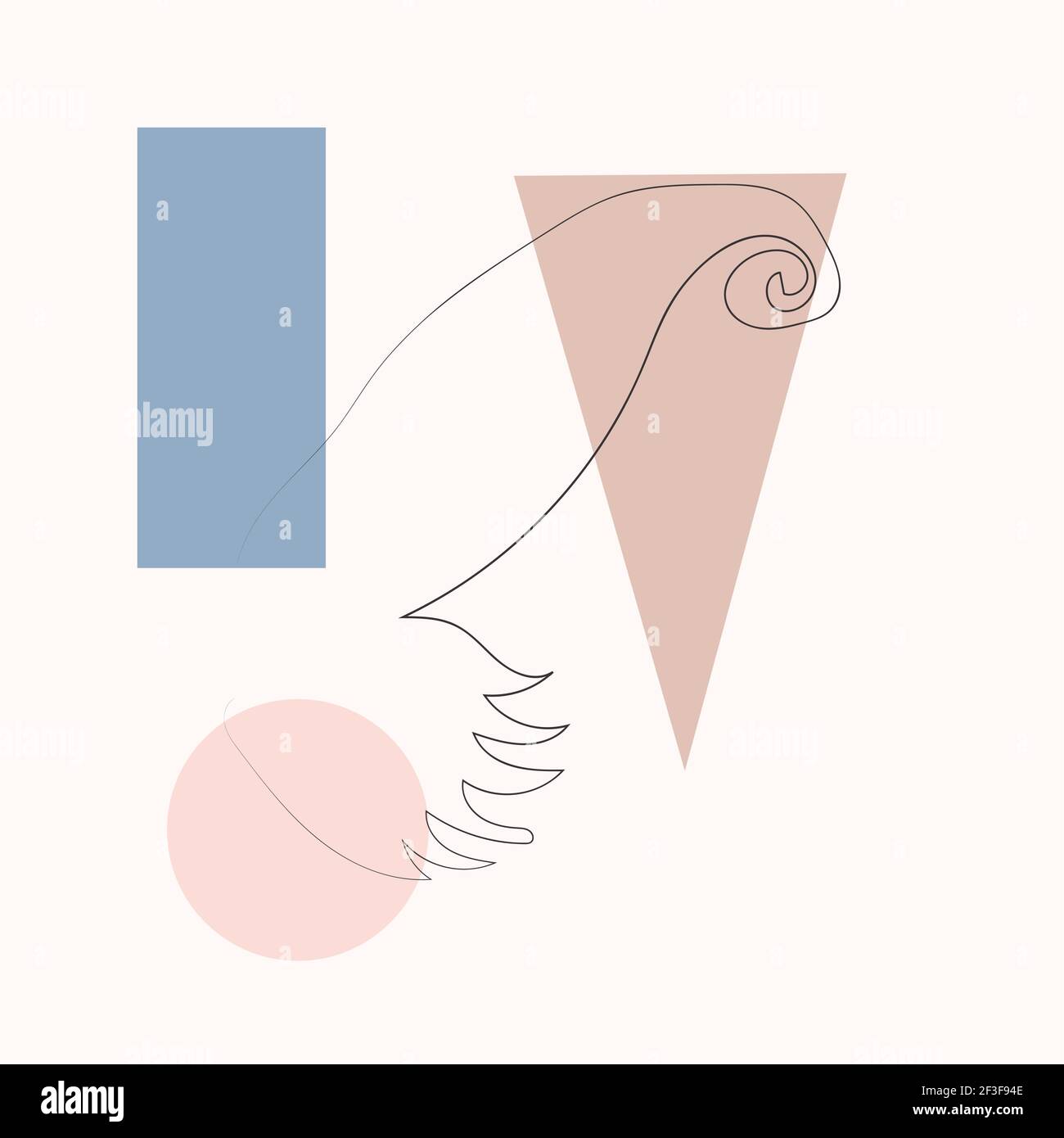 Simple butterfly one line drawing on minimal cubism shapes background ...