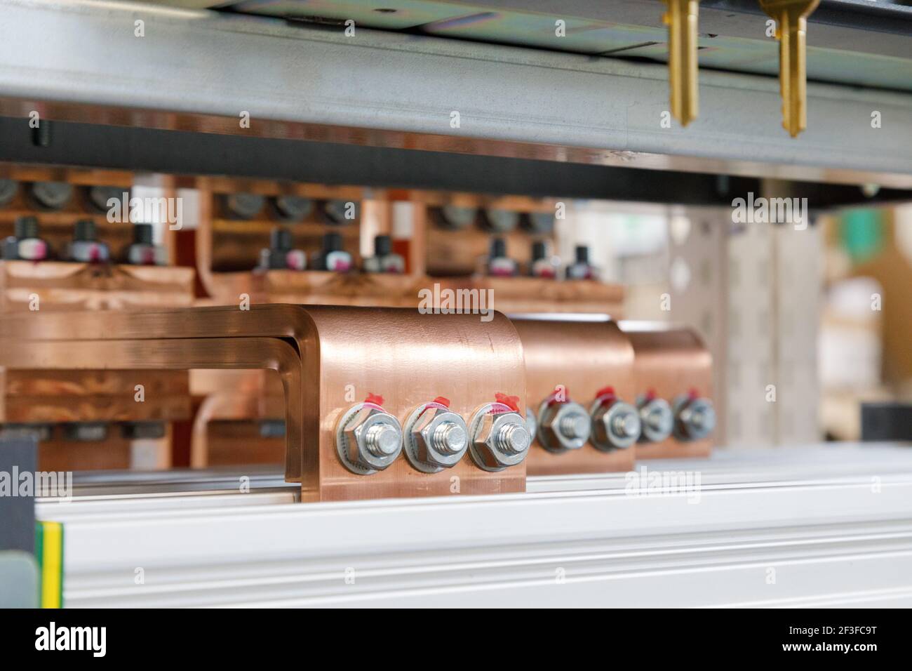 An electrical connection made of high-voltage copper bars Stock Photo ...