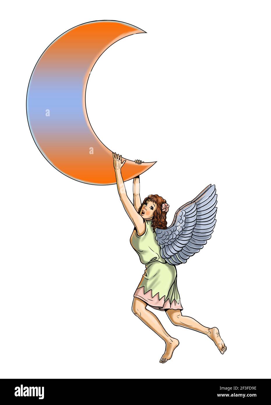 Angel, stars and clouds. Beautiful angels in the heaven. Digital ...