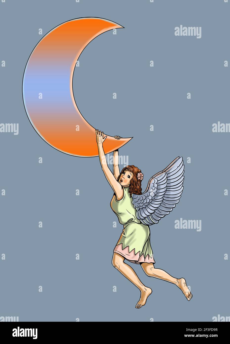 Angel, stars and clouds. Beautiful angels in the heaven. Digital ...