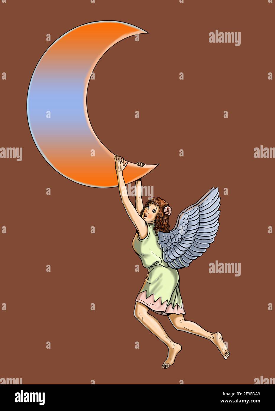 Angel, stars and clouds. Beautiful angels in the heaven. Digital ...