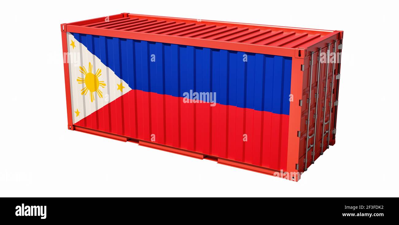 Cargo Container with Philippines flag. Isolated on White. 3D Rendering ...