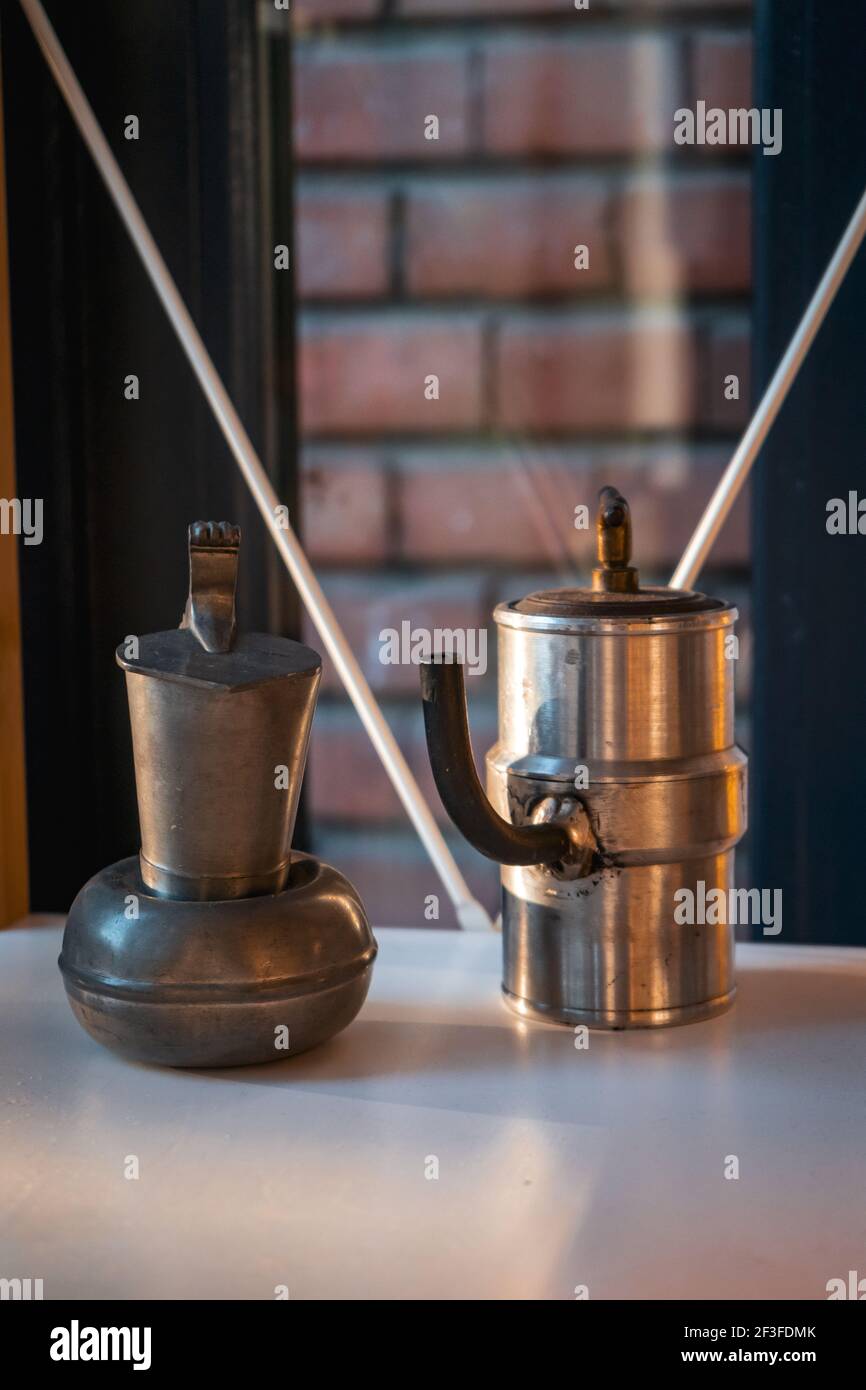A vertical shot of copper moonshine alembic Stock Photo - Alamy