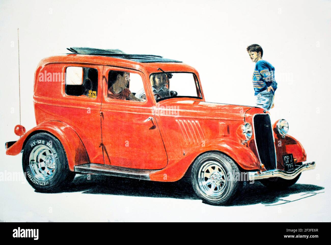 coloured pencil crayon drawing of Ford hot rod Stock Photo - Alamy