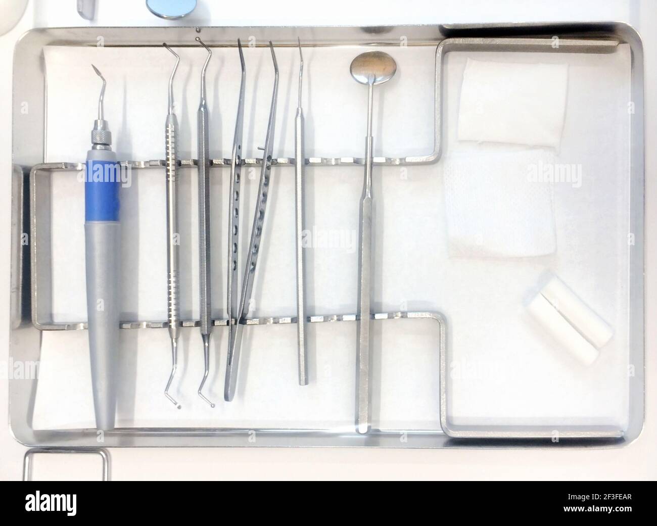 A top view of different dental tools in the dental office Stock Photo ...