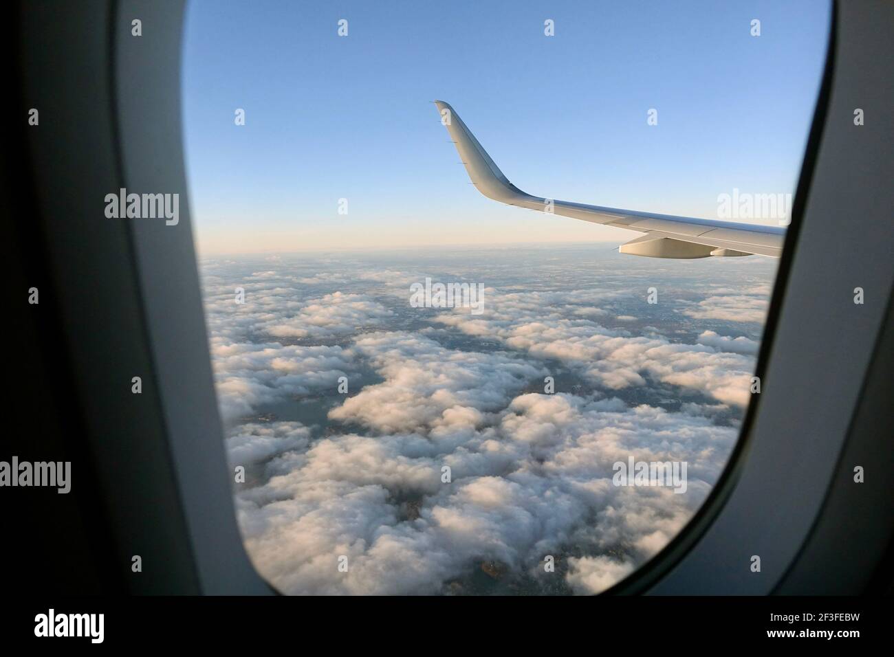 The view of the wing from an airplane window while in flight Stock ...