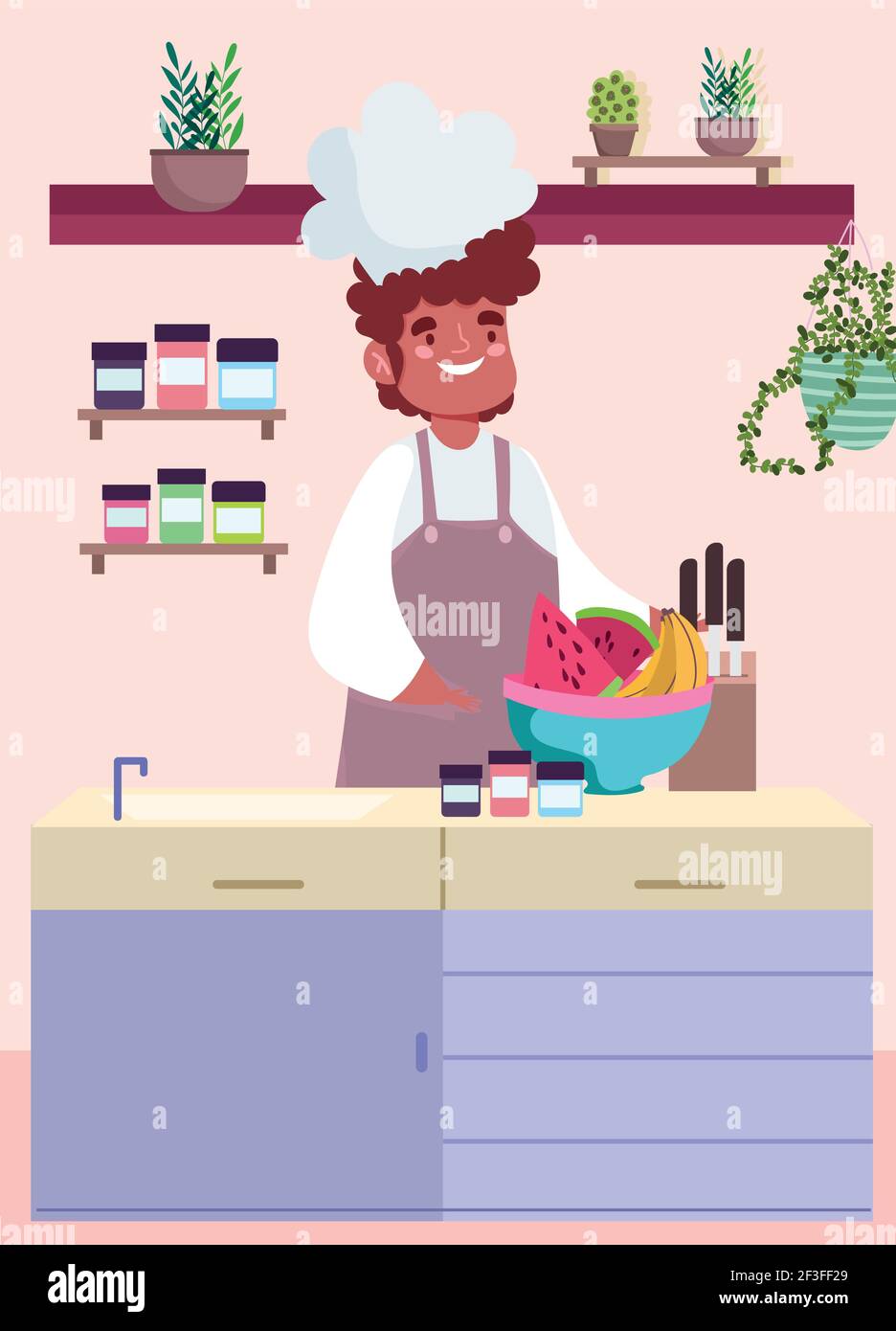 chef fruis bowl kitchen cartoon Stock Vector Image & Art - Alamy