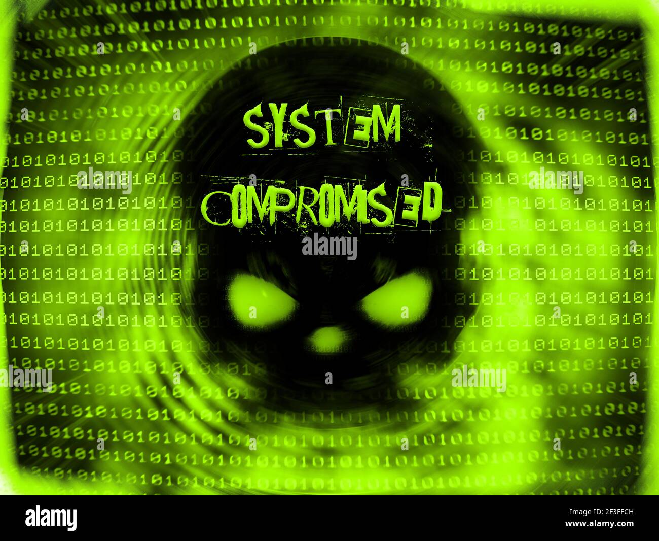 System compromised text written across evil looking pirate skull in a ...