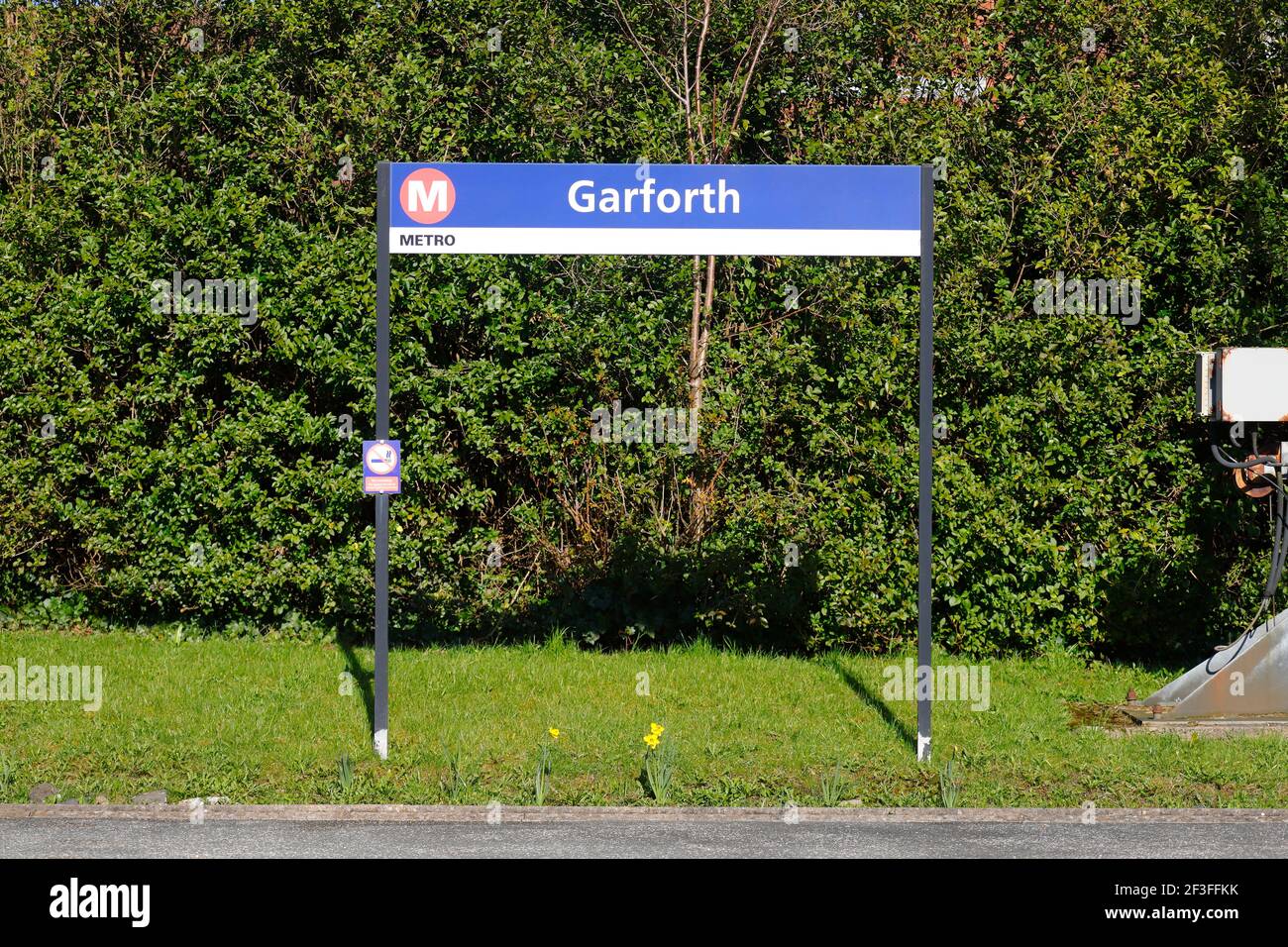 A railway sign of the station name at Garforth,West Yorkshire,UK Stock ...