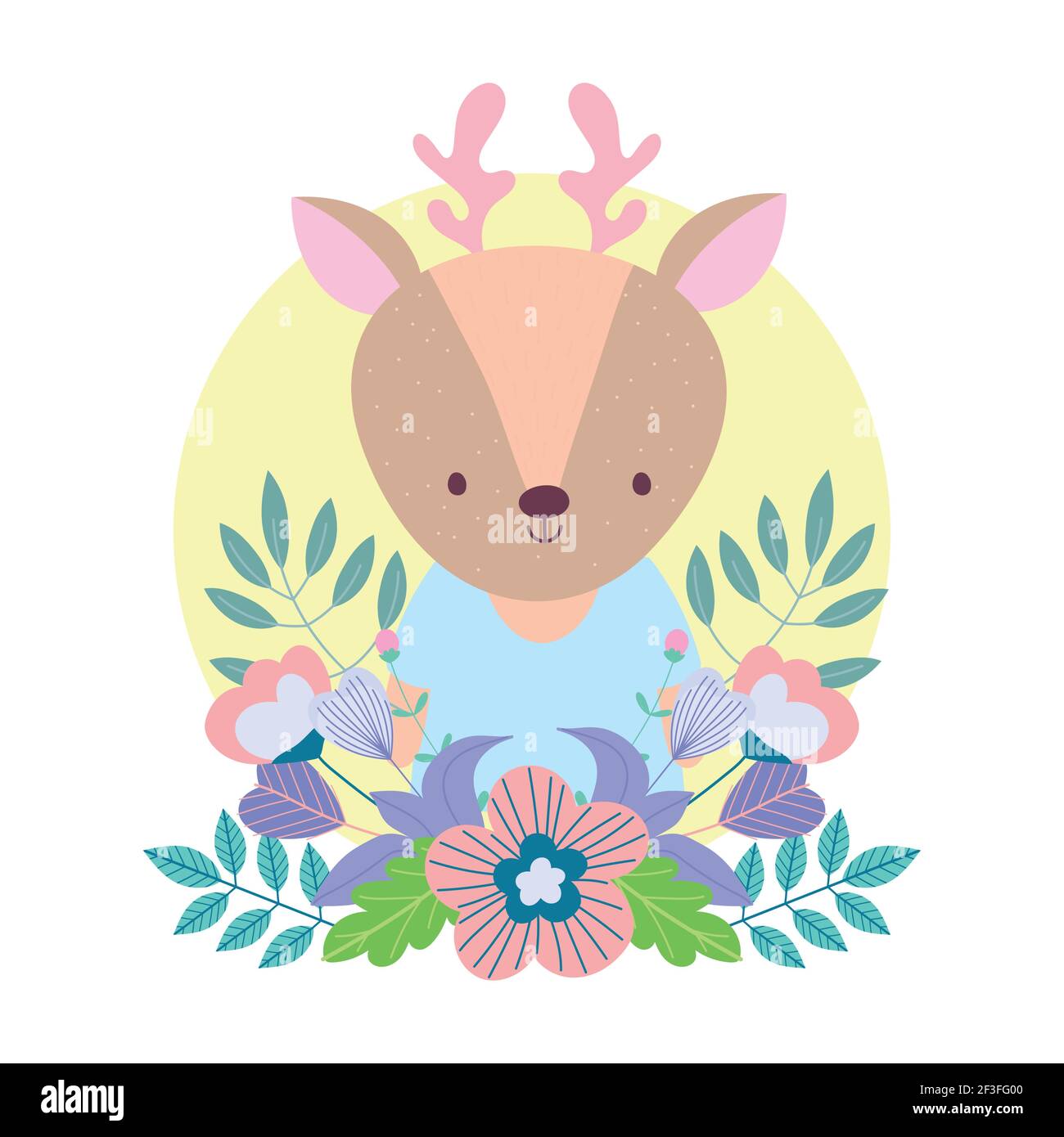 cute reindeer animal flowers foliage Stock Vector Image & Art - Alamy