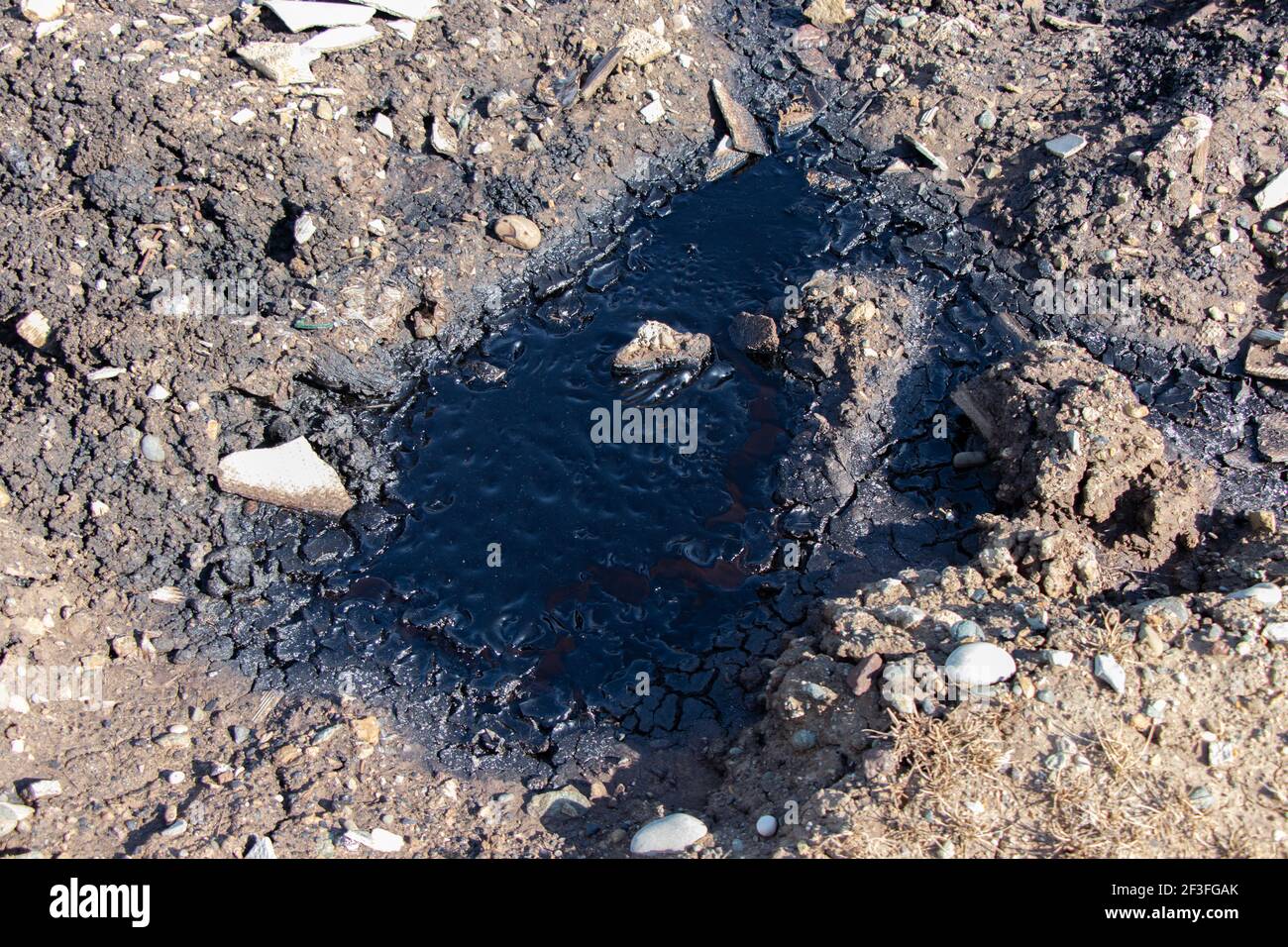 Soil polluted with oil waste. Concept of harm to environment and ...