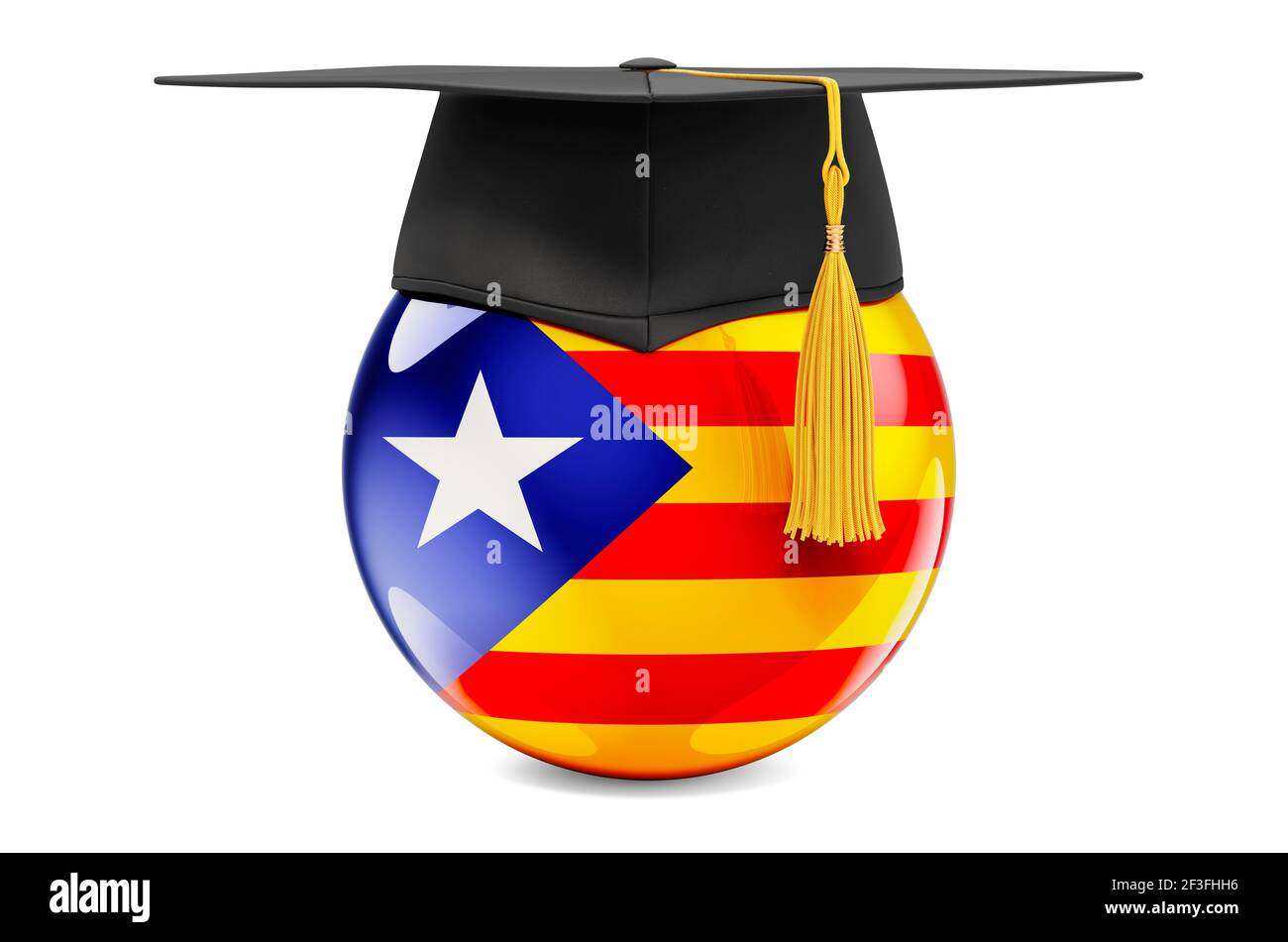 Education in Catalonia concept. Catalan flag with graduation cap, 3D ...