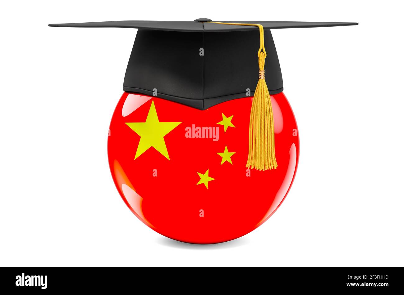 Education in China concept. Chinese flag with graduation cap, 3D ...