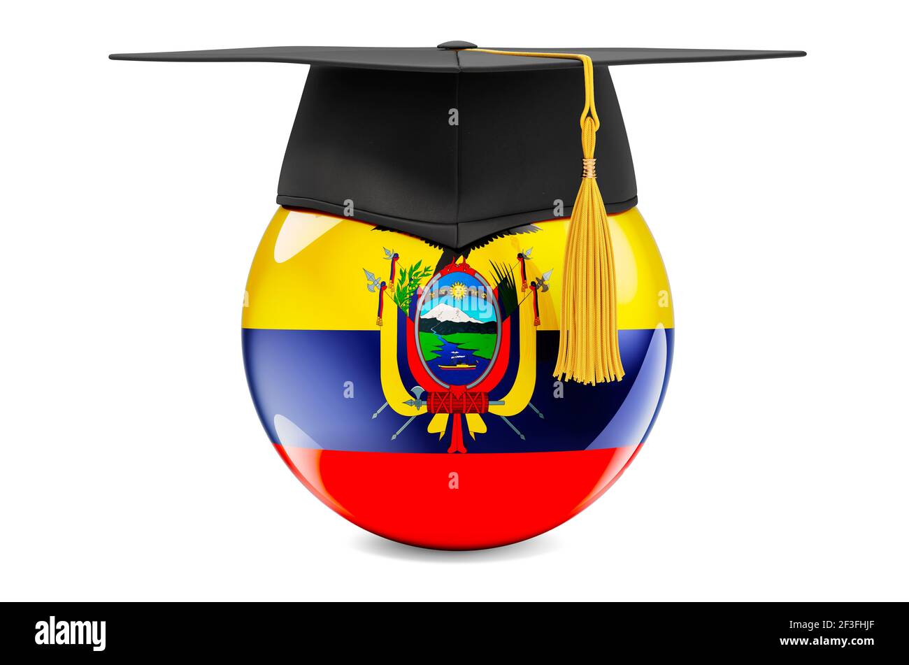 Education in Ecuador concept. Ecuadorian flag with graduation cap, 3D ...