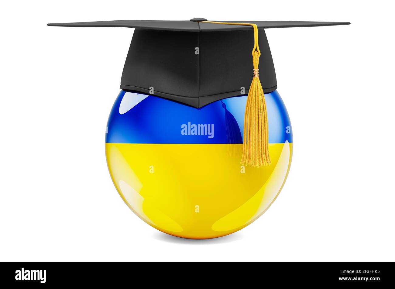 Education in Ukraine concept. Ukrainian flag with graduation cap, 3D ...