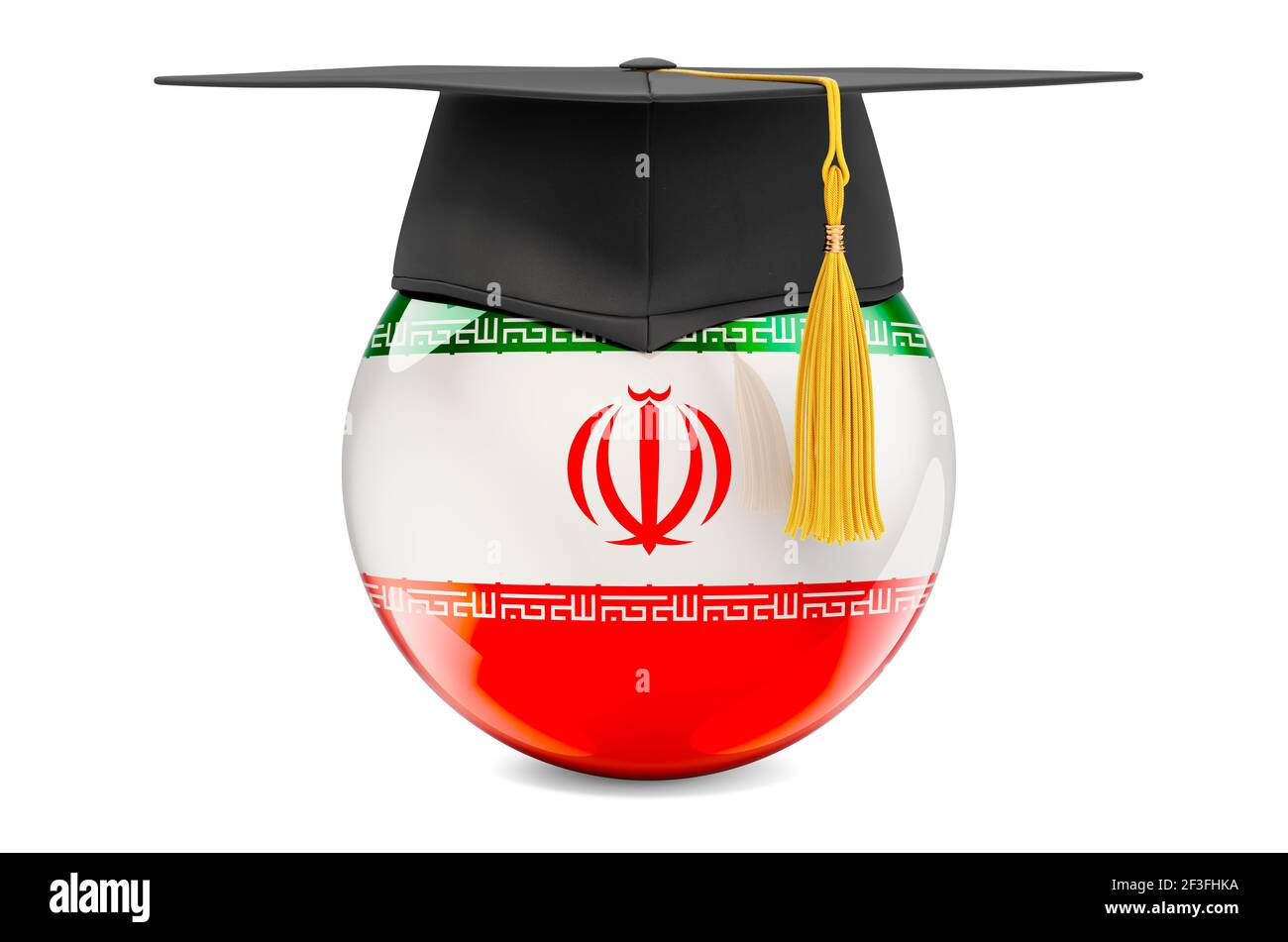 Education in Iran concept. Iranian flag with graduation cap, 3D ...