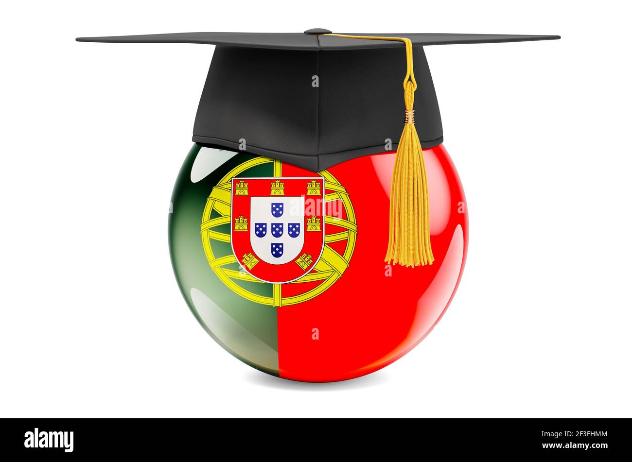 Education in Portugal concept. Portuguese flag with graduation cap, 3D ...