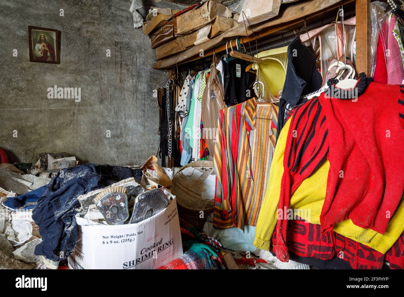 Vinntage clothes left inside the bedroom of an abandoned house Stock ...