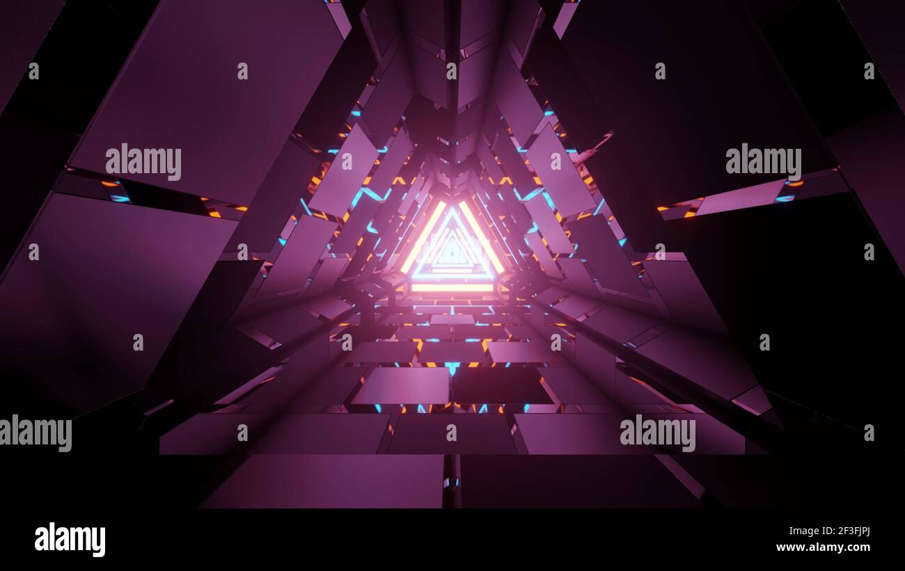 A 3D rendering of a futuristic background with triangles and bright ...