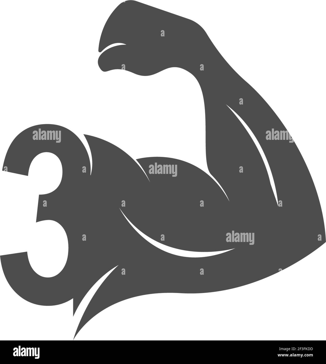 Number 3 logo icon with muscle arm design vector illustration Stock ...