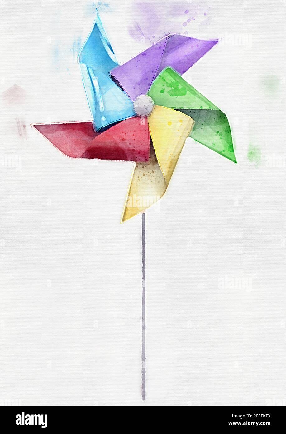 A front view of a regular toy pinwheel windmill with five differently ...