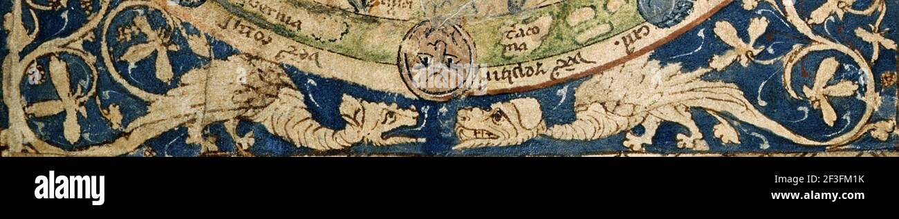 Psalter World Map, c.1265 dragons Stock Photo - Alamy