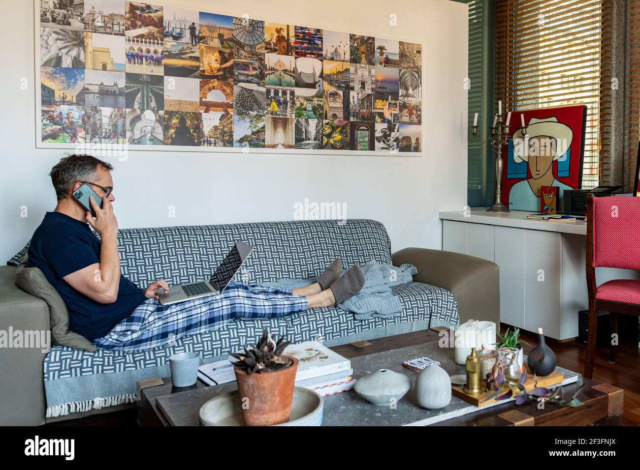 Businessman work in pajamas hi-res stock photography and images - Alamy
